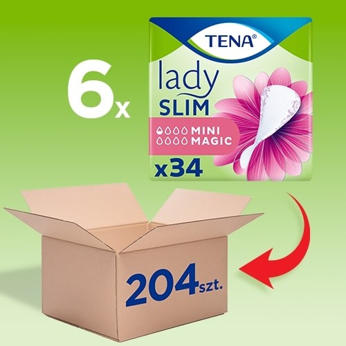 Zestaw TENA Lady Slim Mini Magic Wkładki anatomiczne, 34sztuki x 6 ...