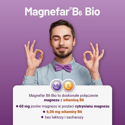 Magnefar B6 Bio 60mg+6.06mg, 50tabl. Suplement diety.