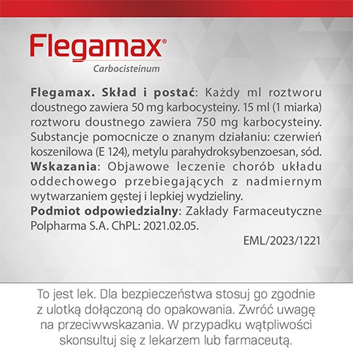 Flegamax roztwór doustny 50mg/ml, 200ml. Lek na kaszel mokry i ...