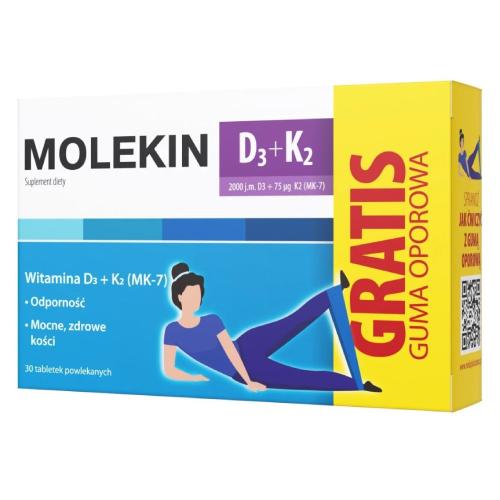Molekin D3 + K2, 30 tabletek + guma oporowa - apteka Olmed