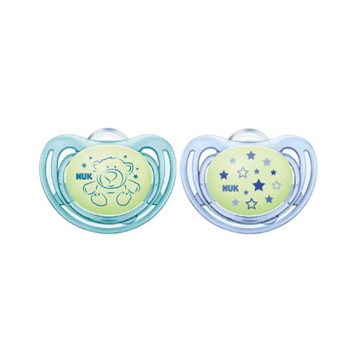 NUK Smoczek uspokajający silikonowy Freestyle Night 0-6m Boy, 2 szt. - apteka Olmed